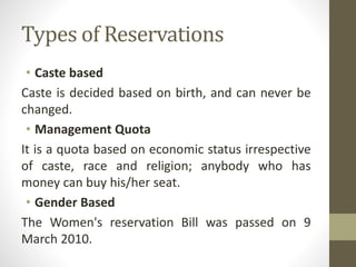 Reservation in indian education system | PPTX