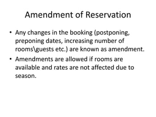 Reservation Procedure in Hotels, Amendment, Cancellation, Modes ...