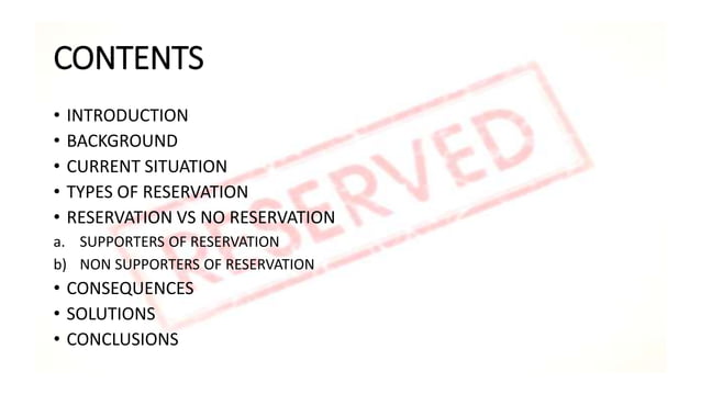 Reservation policies in india presentation | PPT