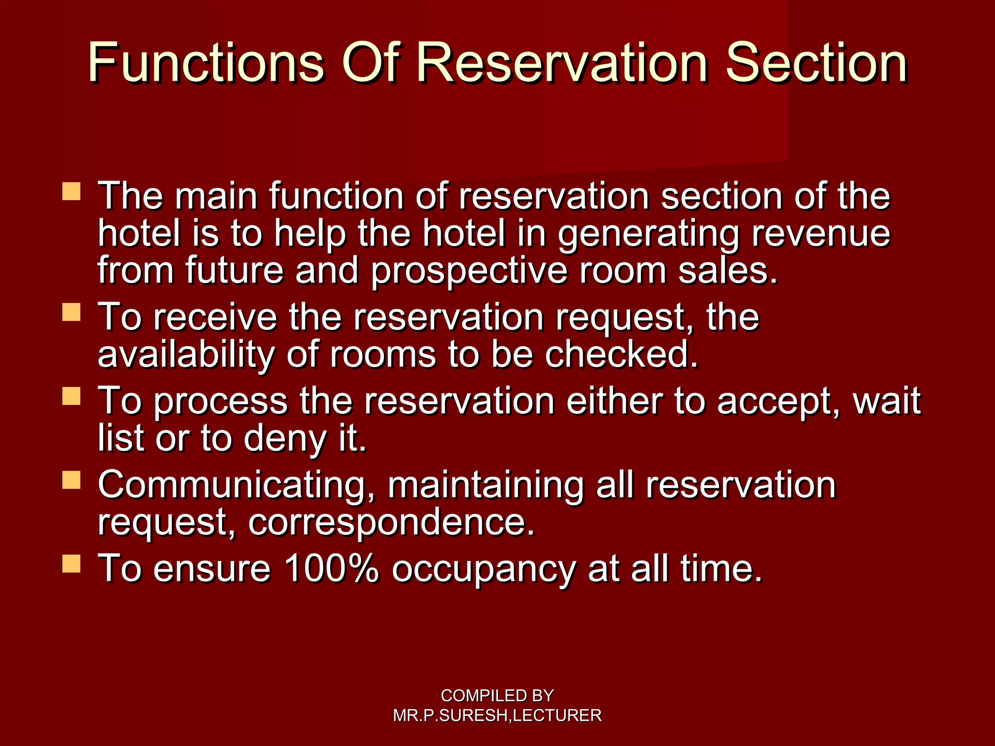 Reservations | PPT | Hospitality Industry | Industries