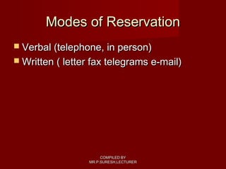 Reservations | PPT | Hospitality Industry | Industries