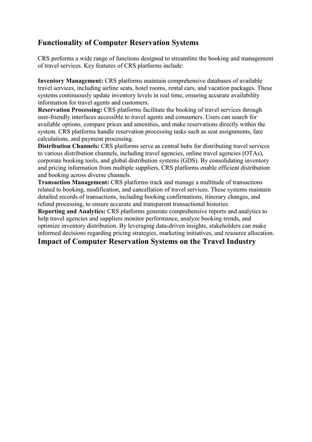 Computer Reservation Systems: Evolution, Functionality, Impact and ...