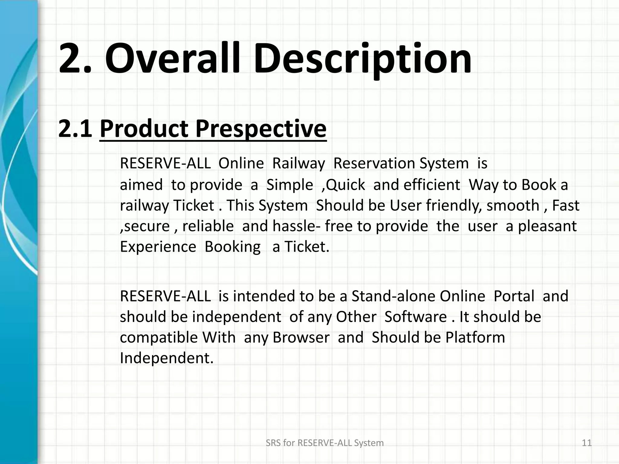 SRS for Railways Reservation System | PPTX