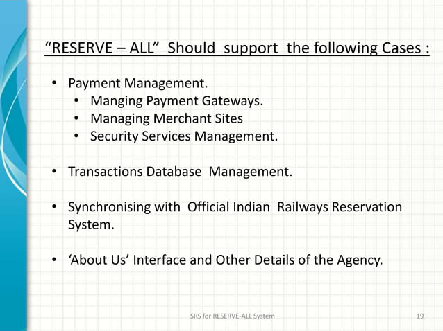 SRS for Railways Reservation System | PPTX