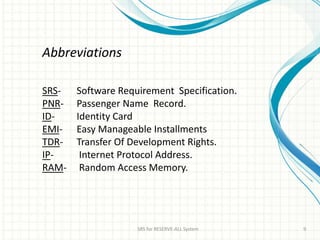 SRS for Railways Reservation System | PPTX