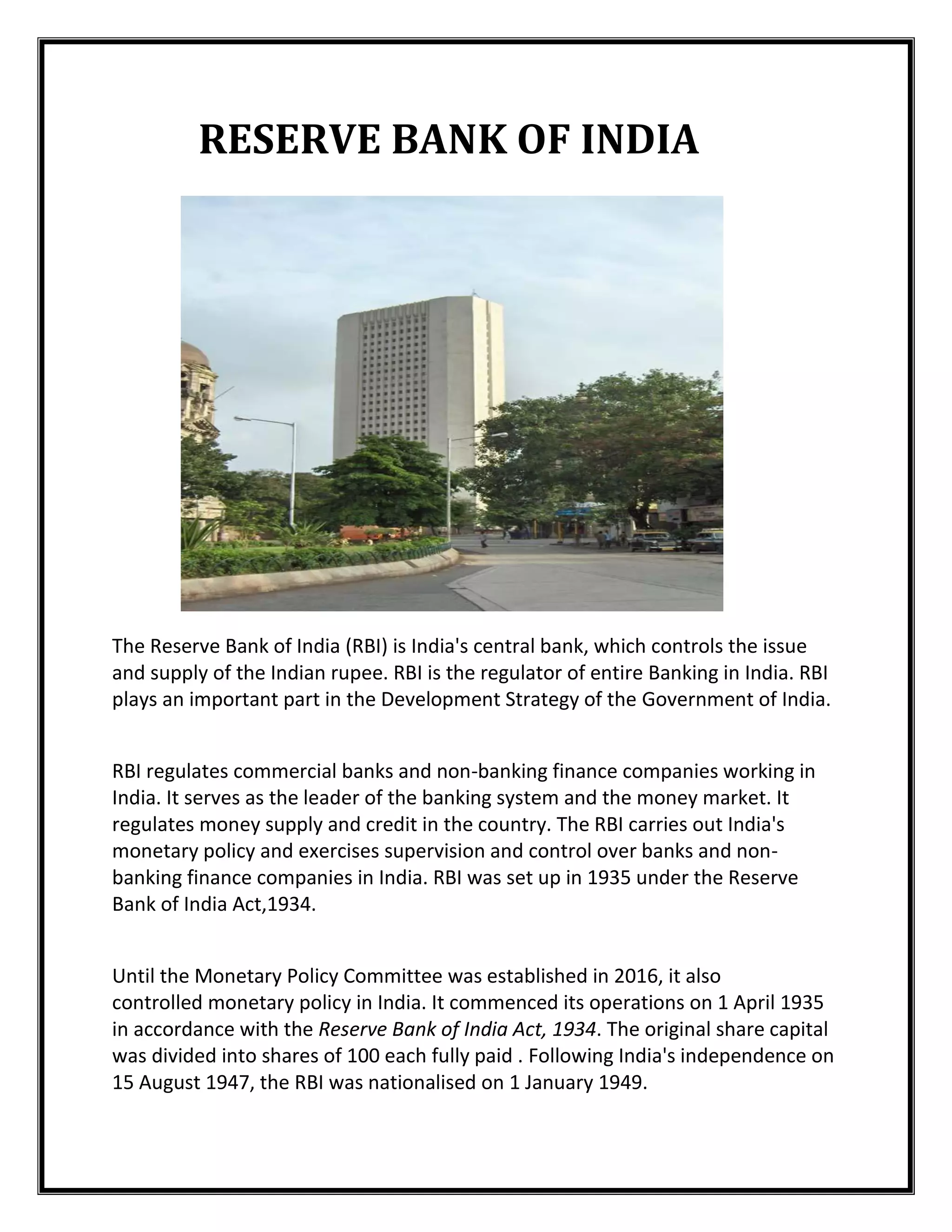 Role of RBI in Control of Credit - Economics Project Class 12 (2019-20 ...