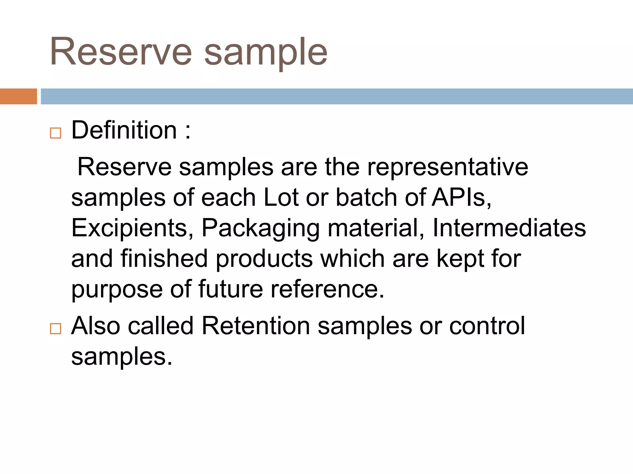 Reserve sample maintenanace | PPT
