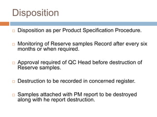 Reserve sample maintenanace | PPT