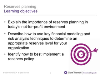 Reserves planning: Determining the appropriate level of reserves for ...