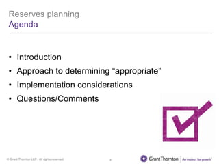 Reserves planning: Determining the appropriate level of reserves for ...