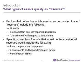 Reserves planning: Determining the appropriate level of reserves for ...