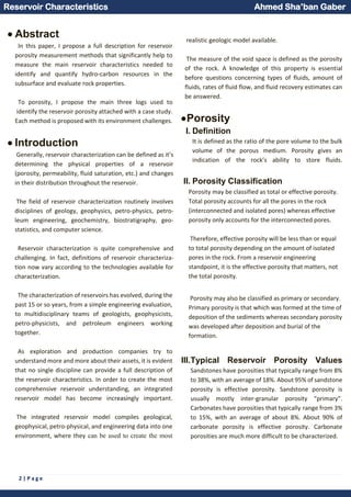 Reservoir characteristics, petro physics-porosity#1 | PDF