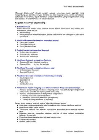 Buku Pintar MIGAS INDONESIA - Reservoir Engineering | PDF