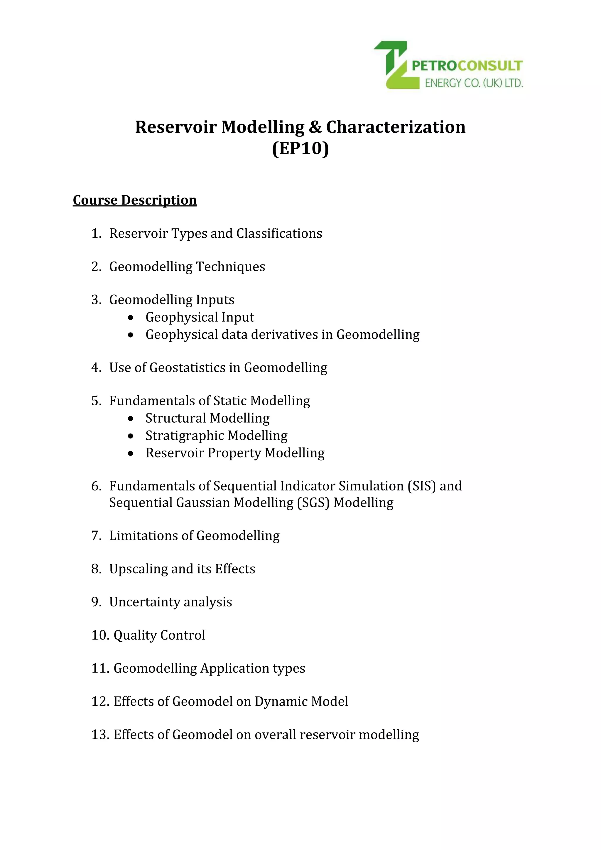 Reservoir modelling | PDF
