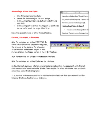 Mla Subheadings