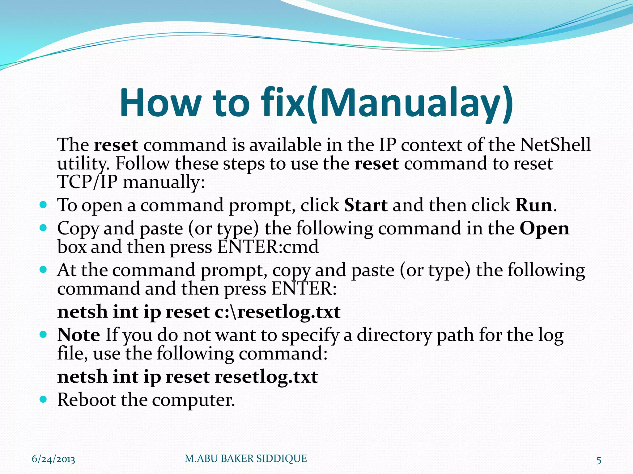 How to reset TCP/IP Stack | PPT