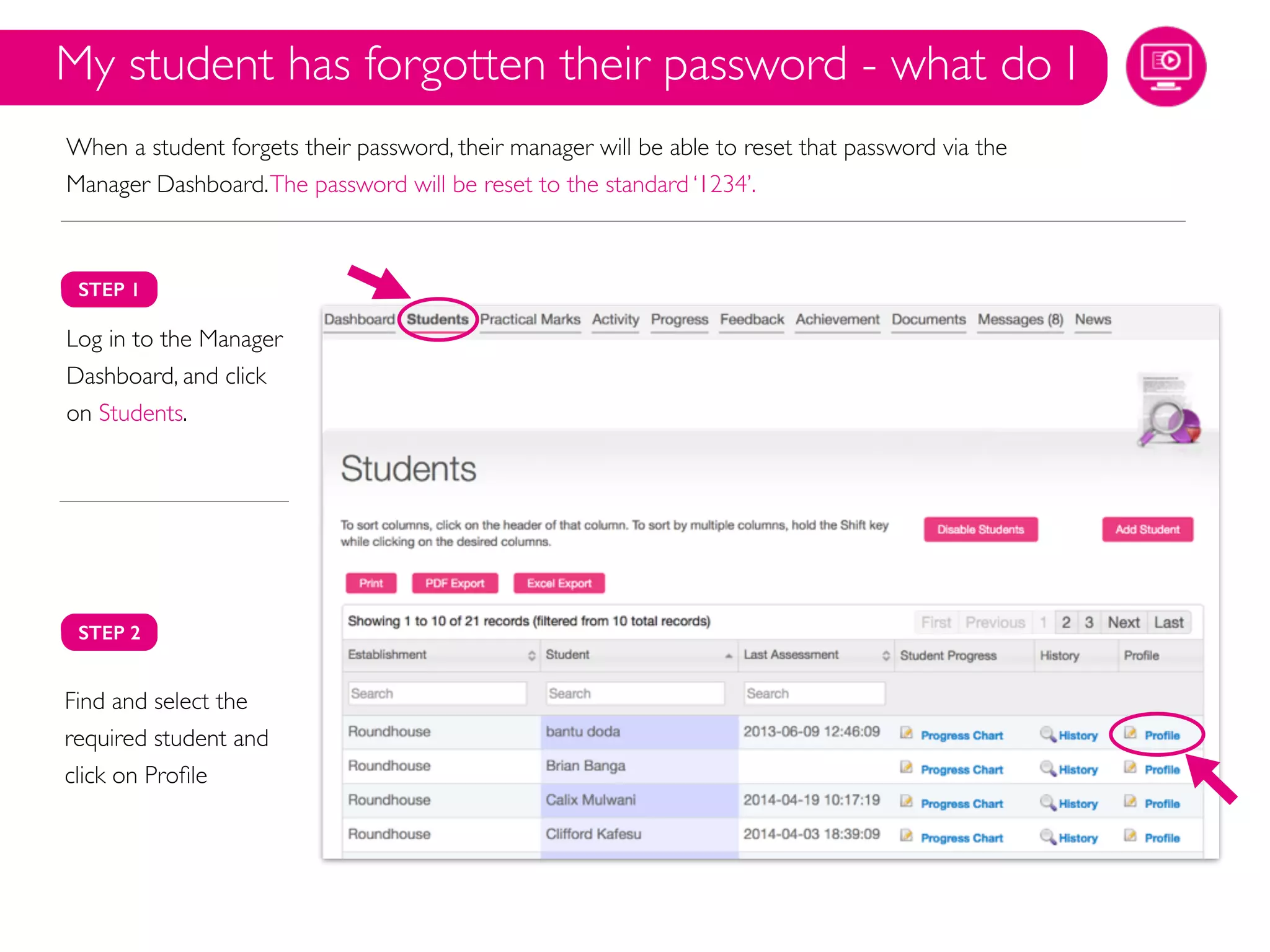 Resetting student password | PDF