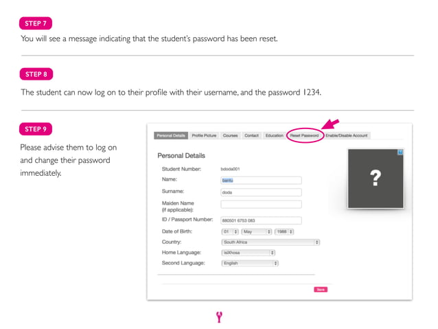 Resetting student password | PDF