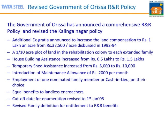 Resettlement & Rehabilitation Programme by Tata Steel at Kalinganagar ...