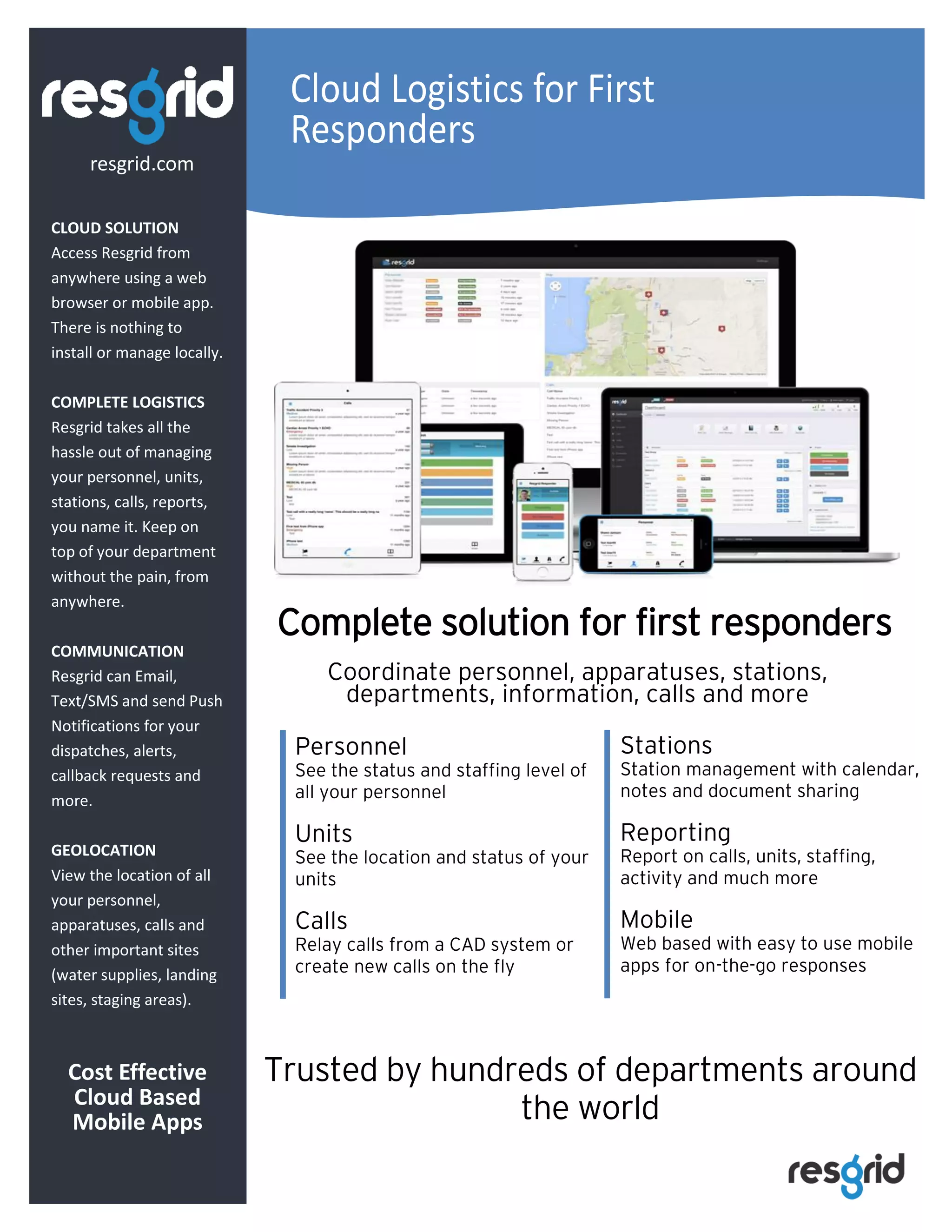 Resgrid Cloud Logistics Service Fact Sheet | PDF