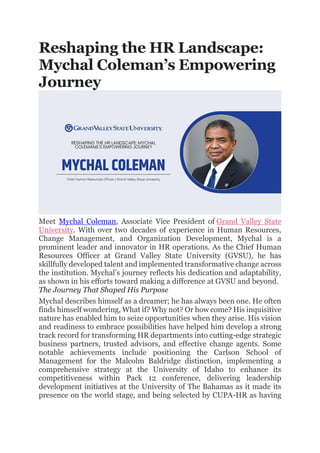 Reshaping the HR Landscape: Mychal Coleman’s Empowering Journey | PDF