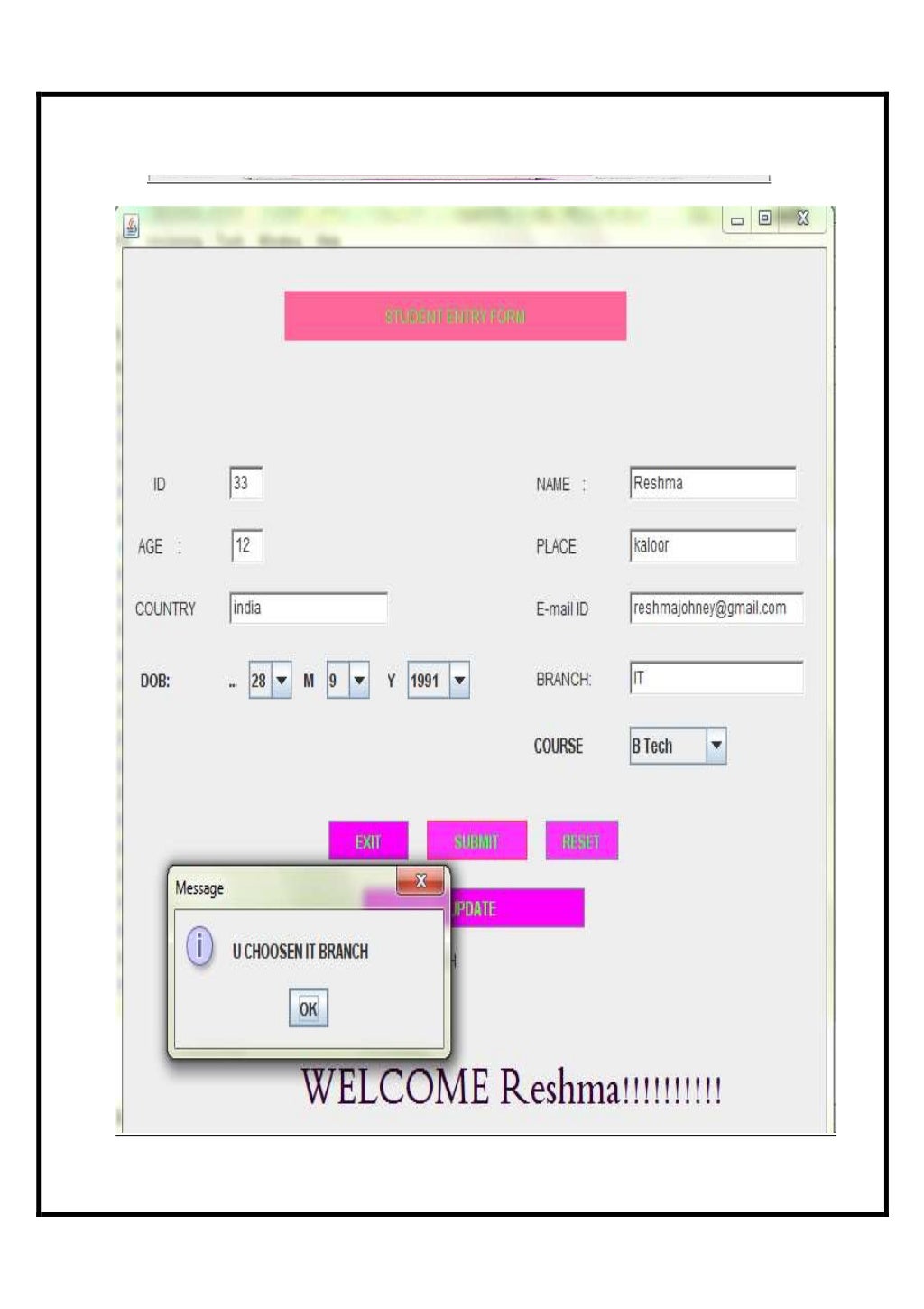 student application form Java Netbeans