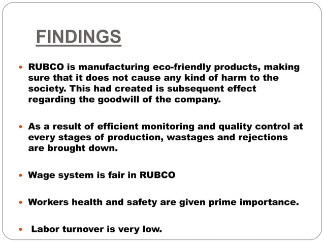 Reshma organiations study at rubco | PPTX | Business | Business and Finance