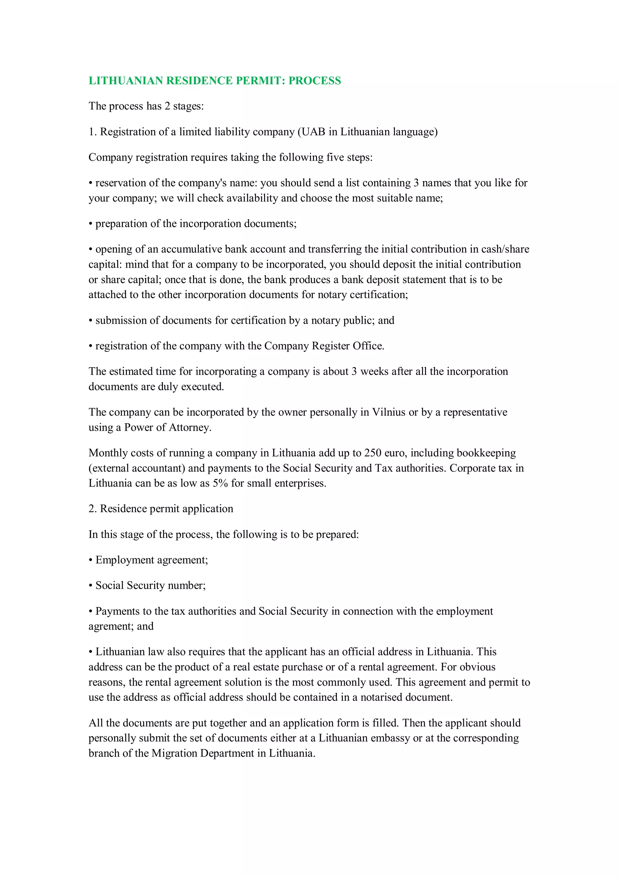 Residence Permit in lithuania | PDF