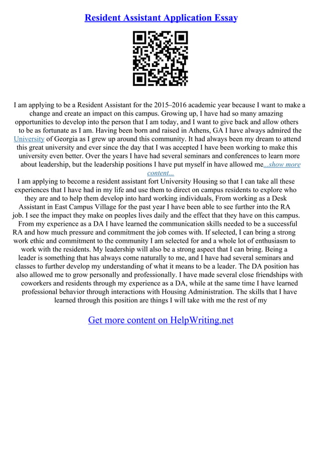 Resident Assistant Essay | PDF