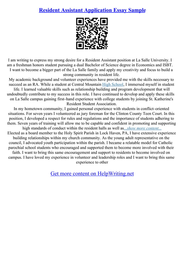 Resident Assistant Essay | PDF