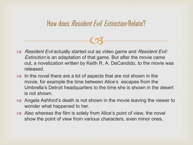 Resident evil presentation | PPTX | Movies | Entertainment