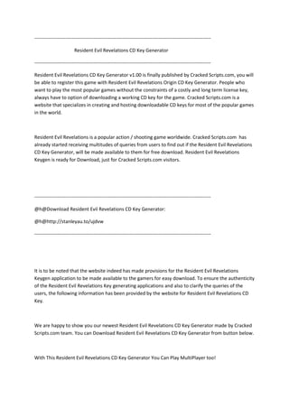 Resident Evil Revelations Keygen | PDF
