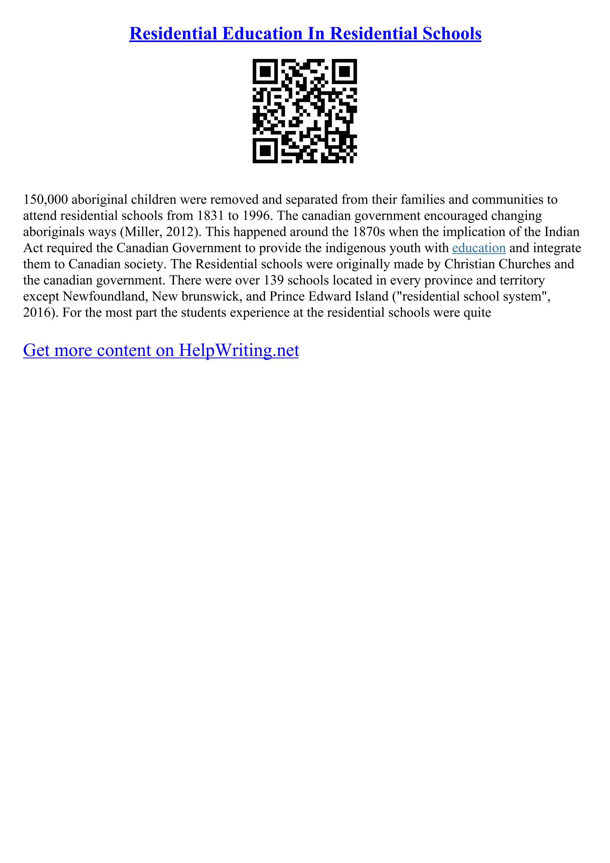 Residential Education In Residential Schools | PDF