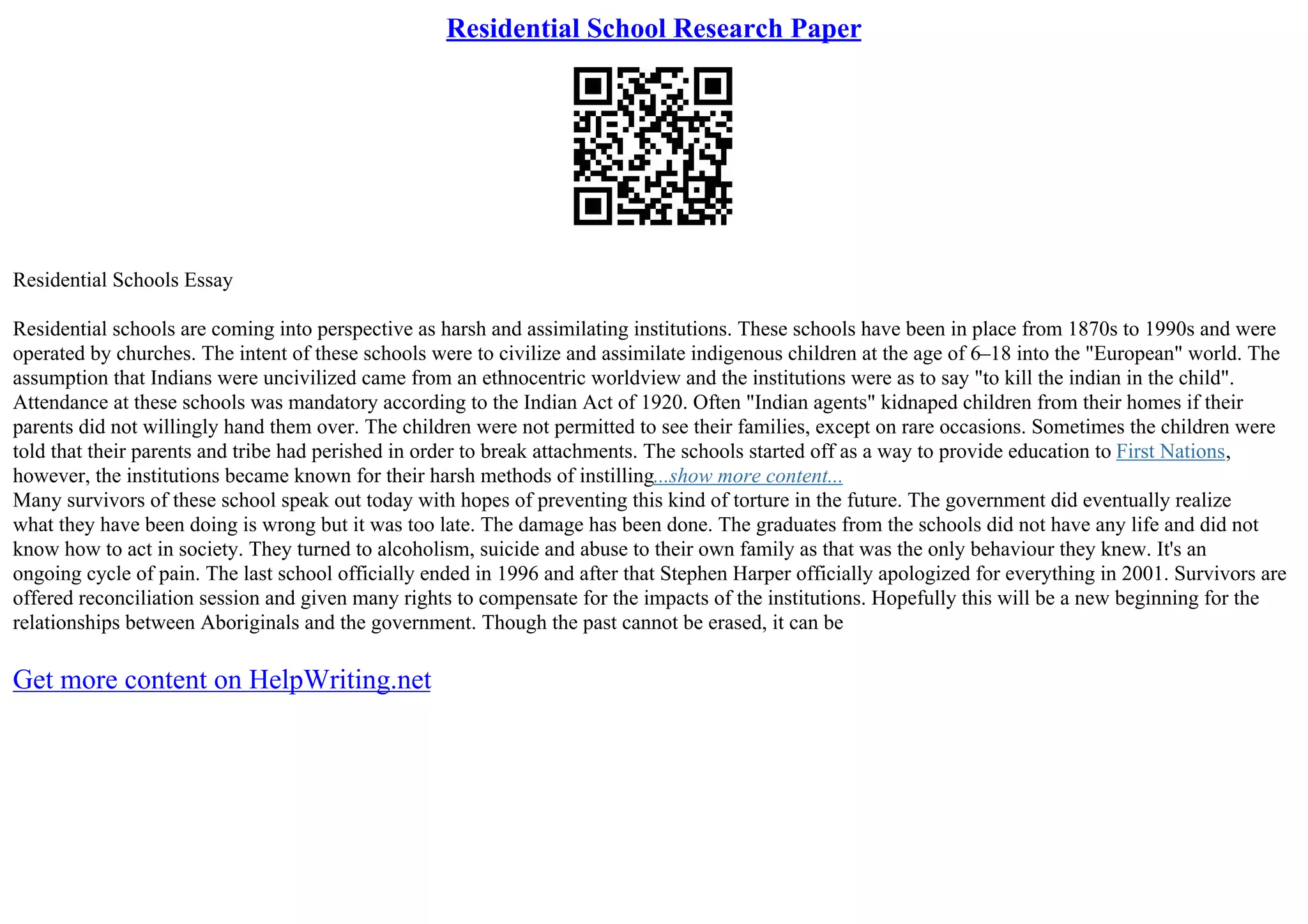 Residential Education In Residential Schools | PDF