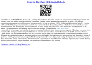 Residential Education In Residential Schools | PDF