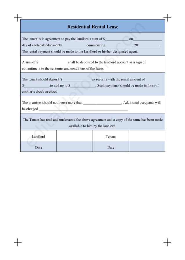 Residential Rental Lease Fillable PDF Template | PDF