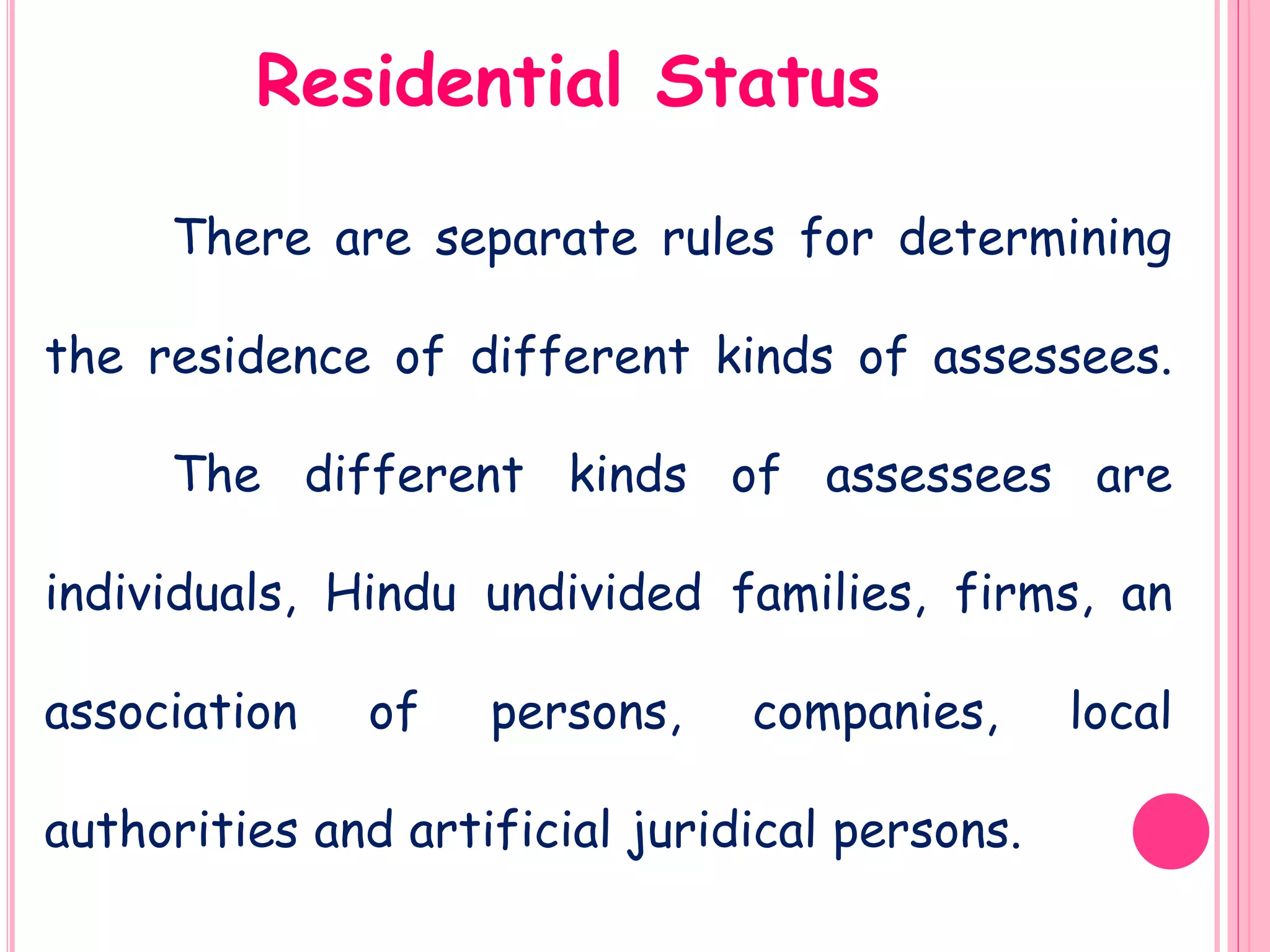 Residential Status and Tax liabilities -Incidence of Tax | PDF