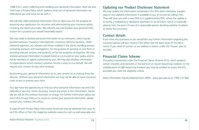 Residential Strata PDS (Product Disclosure Statement / Policy Wording ...