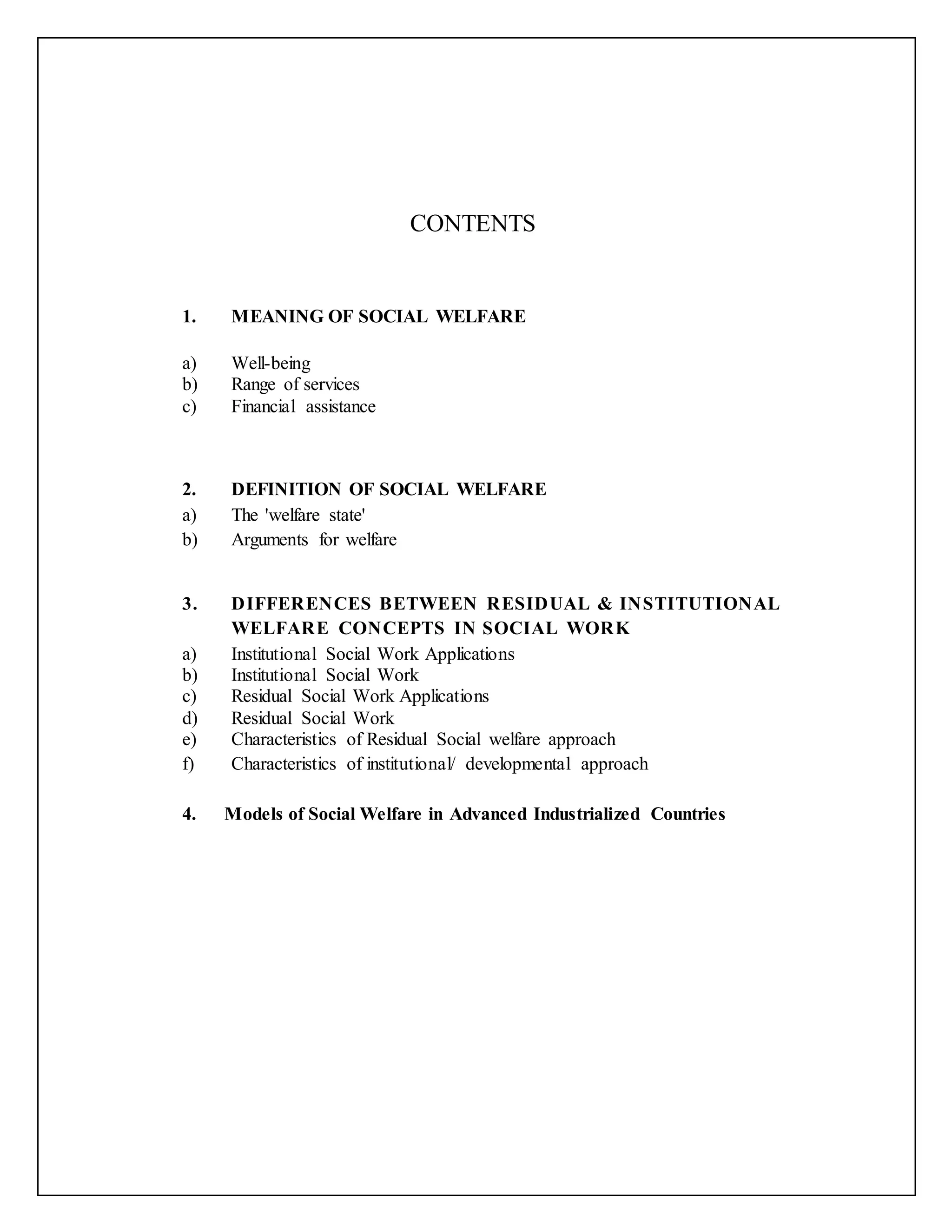 Residual and institutional view of social welfare | DOCX