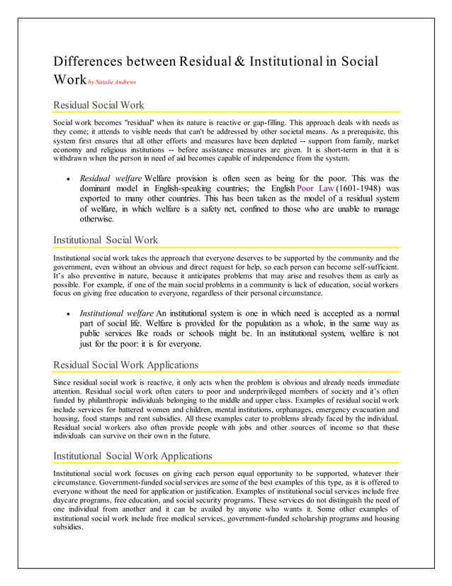 Residual and institutional view of social welfare | DOCX