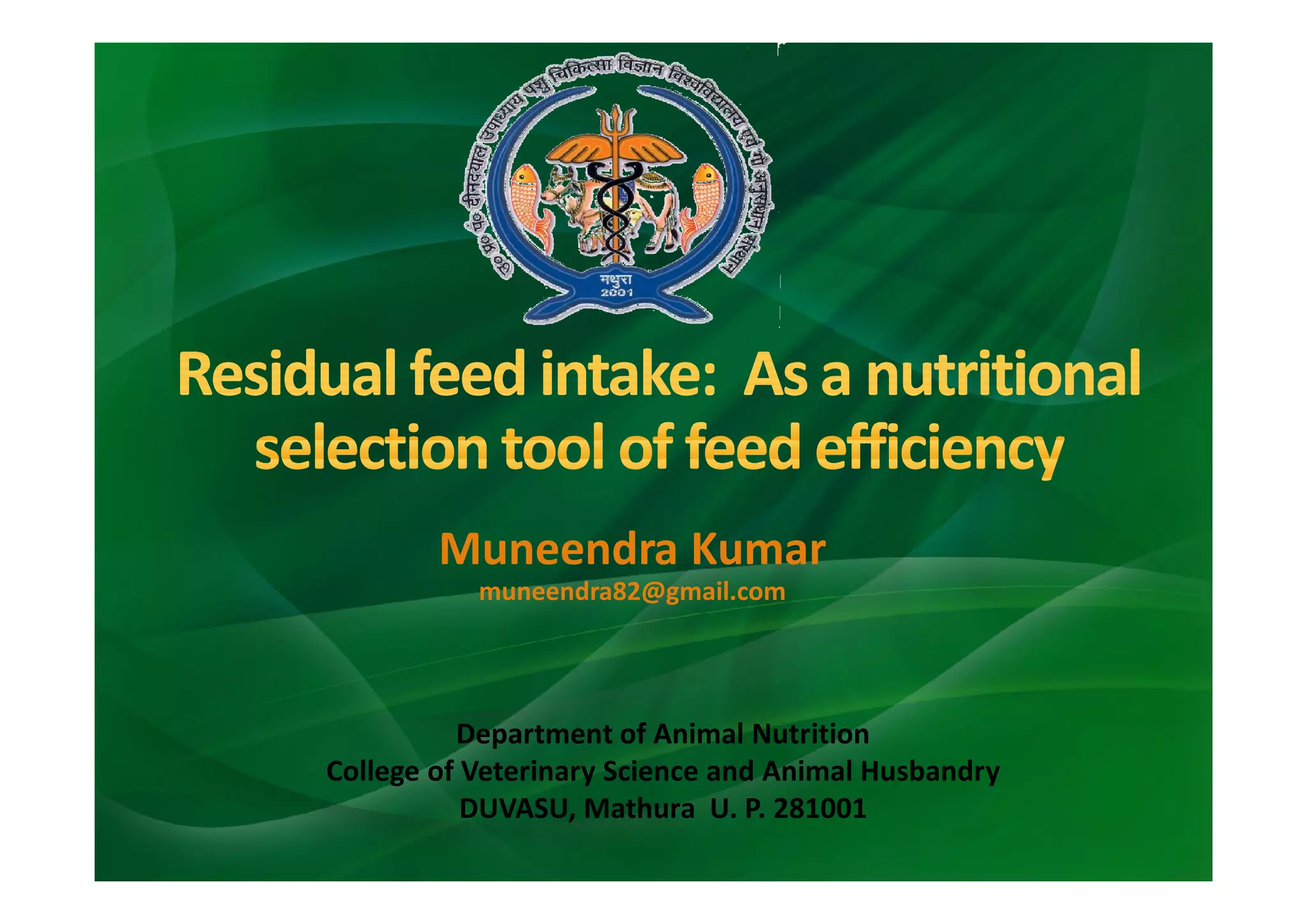 Residual feed intake...muneendra kumar | PDF