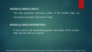 RESIDUAL RIDGE RESORPTION IN PROSTHODONTICS | PPTX