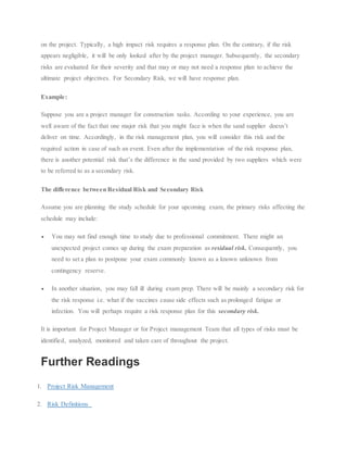 Residual risk and secondary risk - PMP/CAPM from PMI | PDF