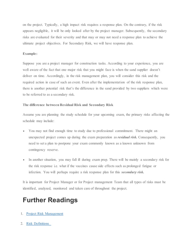 Residual risk and secondary risk - PMP/CAPM from PMI | PDF