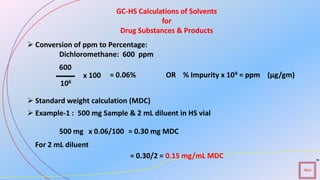 Residual Solvent Analysis; part 1 GC-Head Space Calculations of ...
