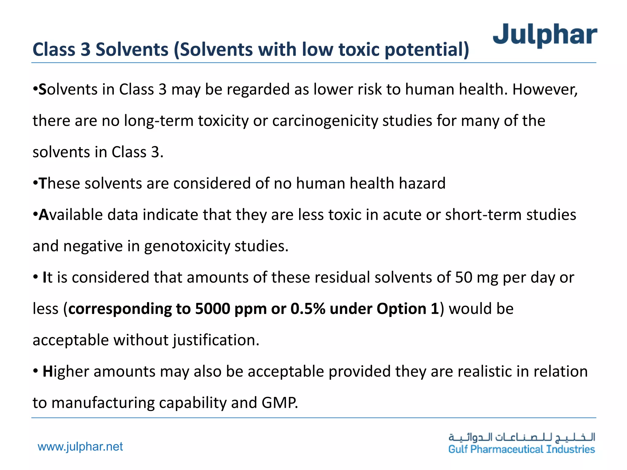 Residual solvents | PPTX | Pharmaceutical Industry | Industries
