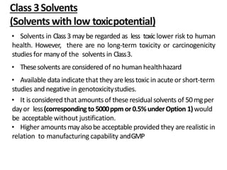 Residual solvents | PPTX | Pharmaceutical Drugs | Medical Health
