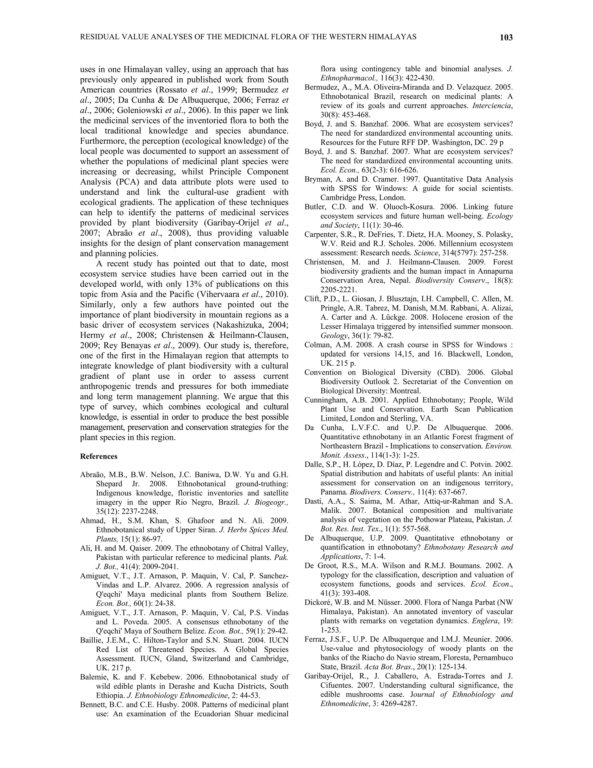 Residual value analyses of the medicinal flora of the western himalayas ...