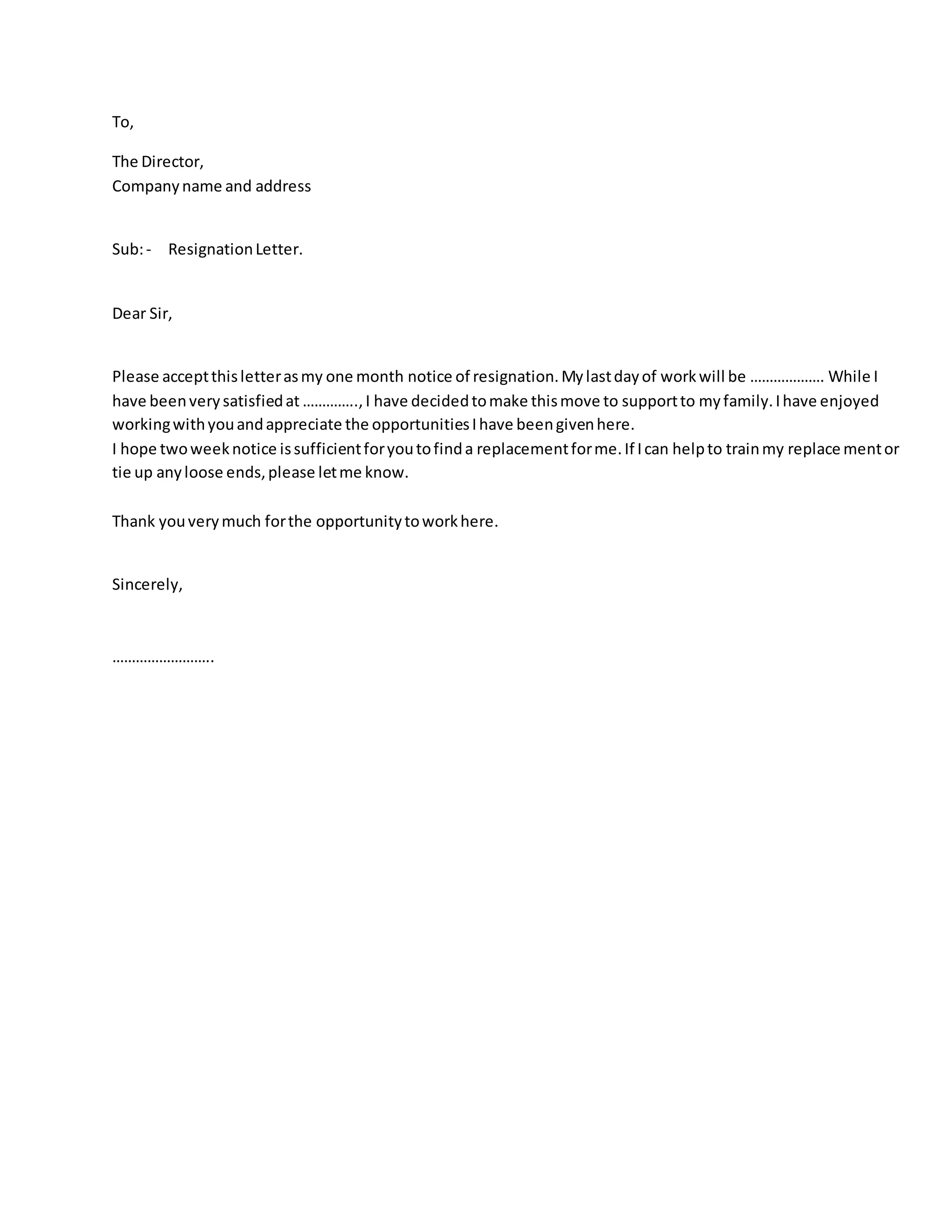 Resignation letter | DOCX