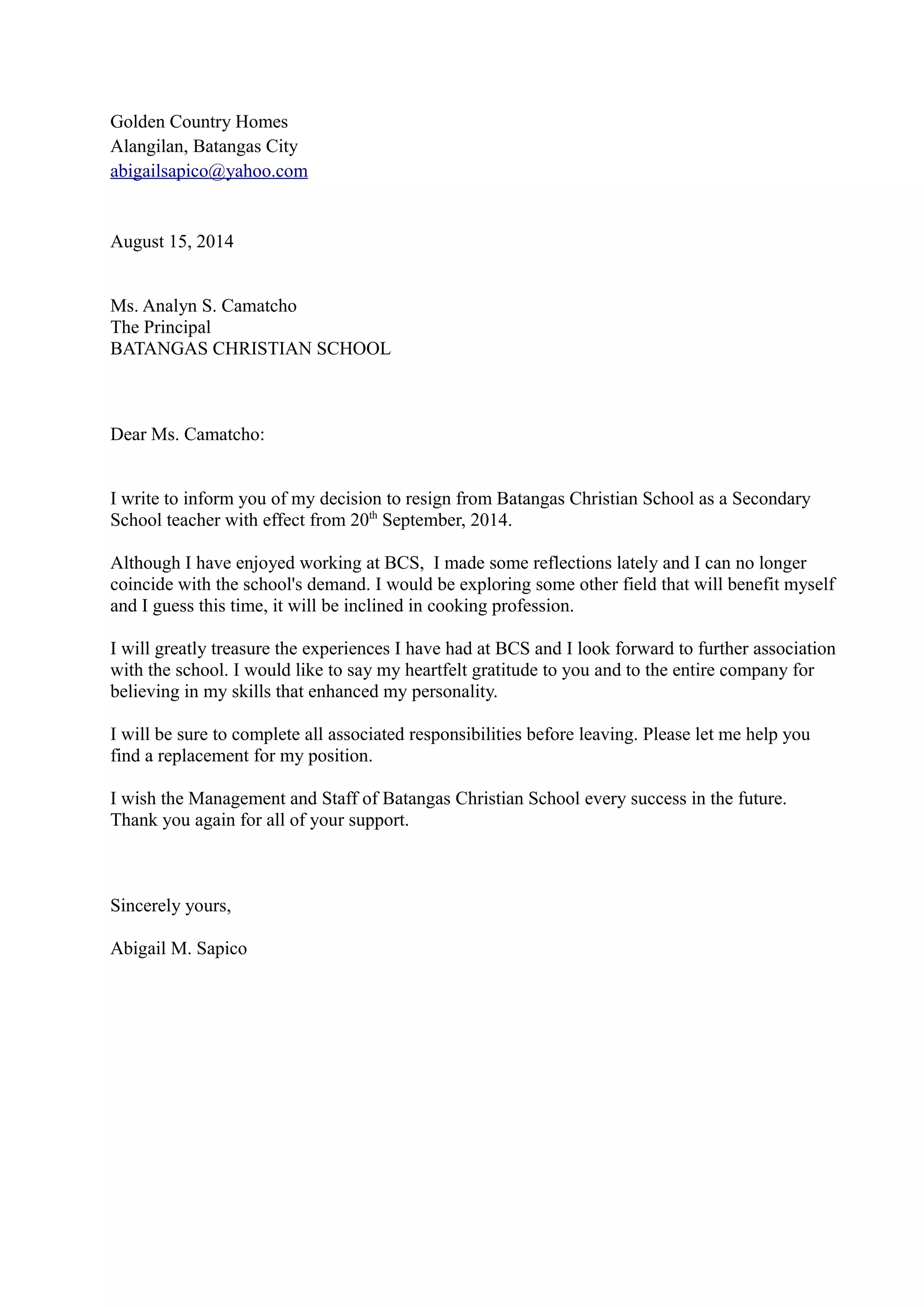 Resignation letter real | ODT